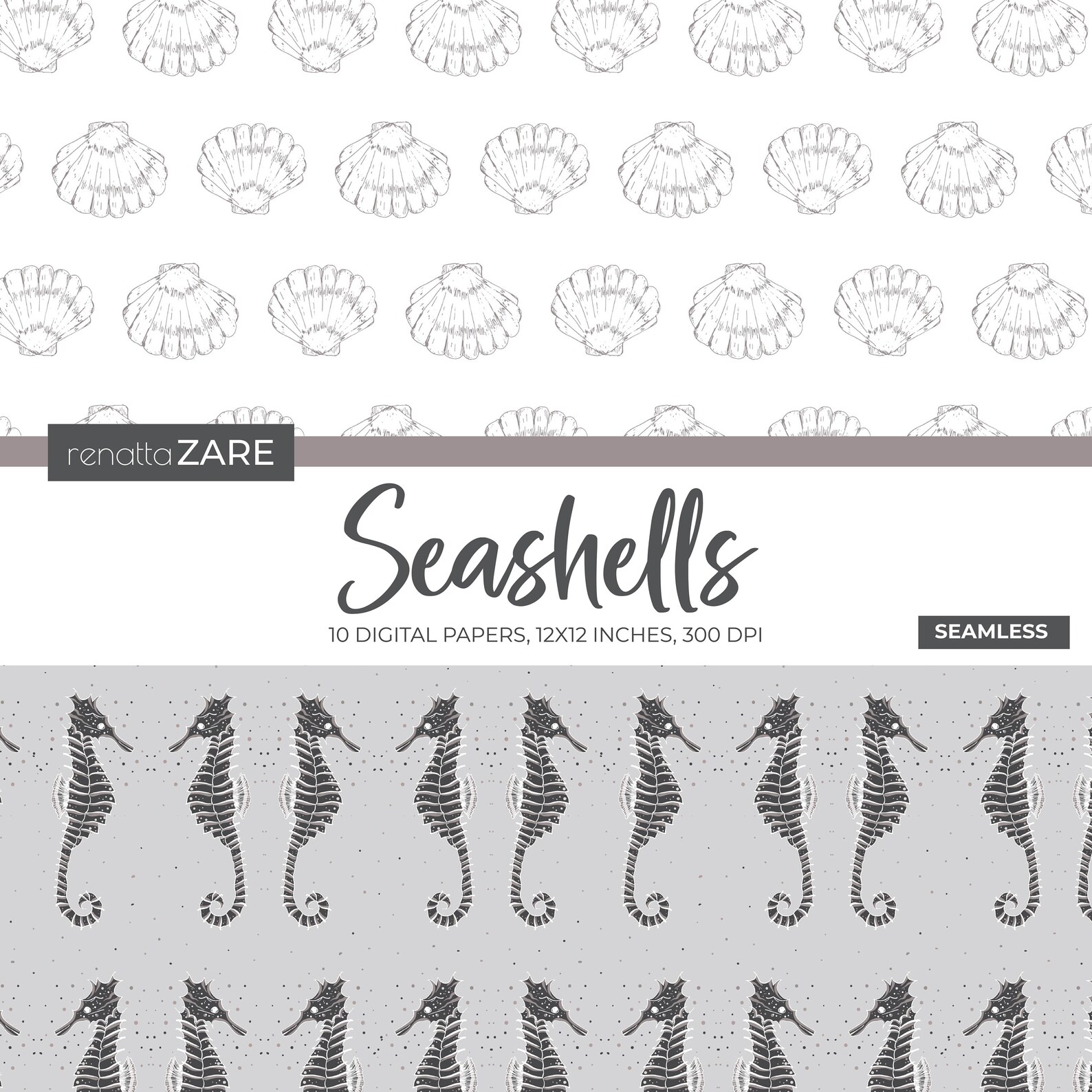 Seashells Digital Patterns. 10 JPG Seamless Digital Papers. - Etsy
