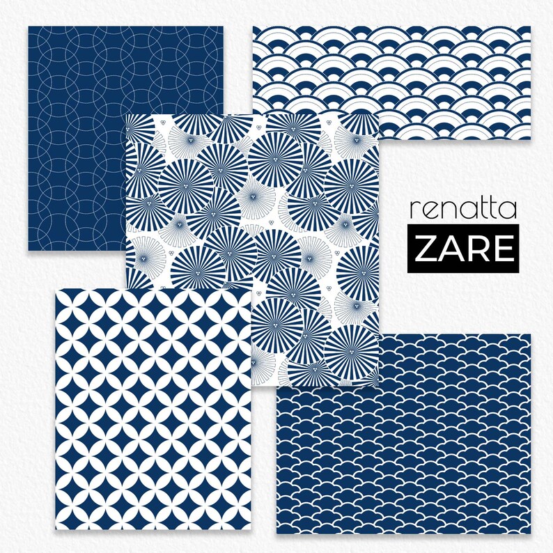 Blue Japanese Pattern Digital Paper, SEAMLESS Sashiko Pattern, Modern ...