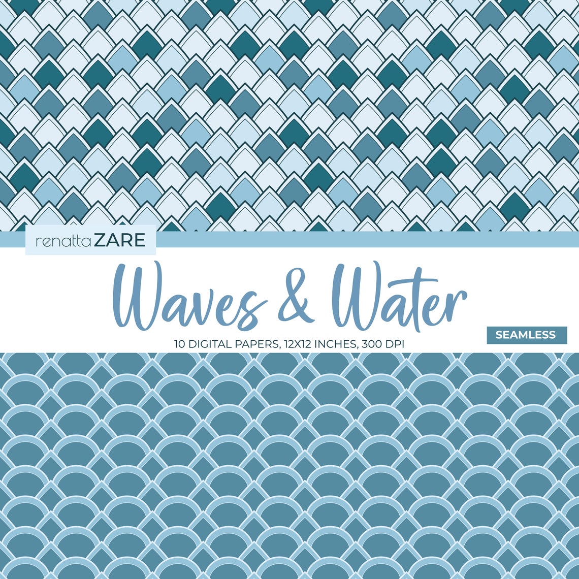 10 Waves and Water Seamless Digital Papers. Sea Water Papers. Blue ...