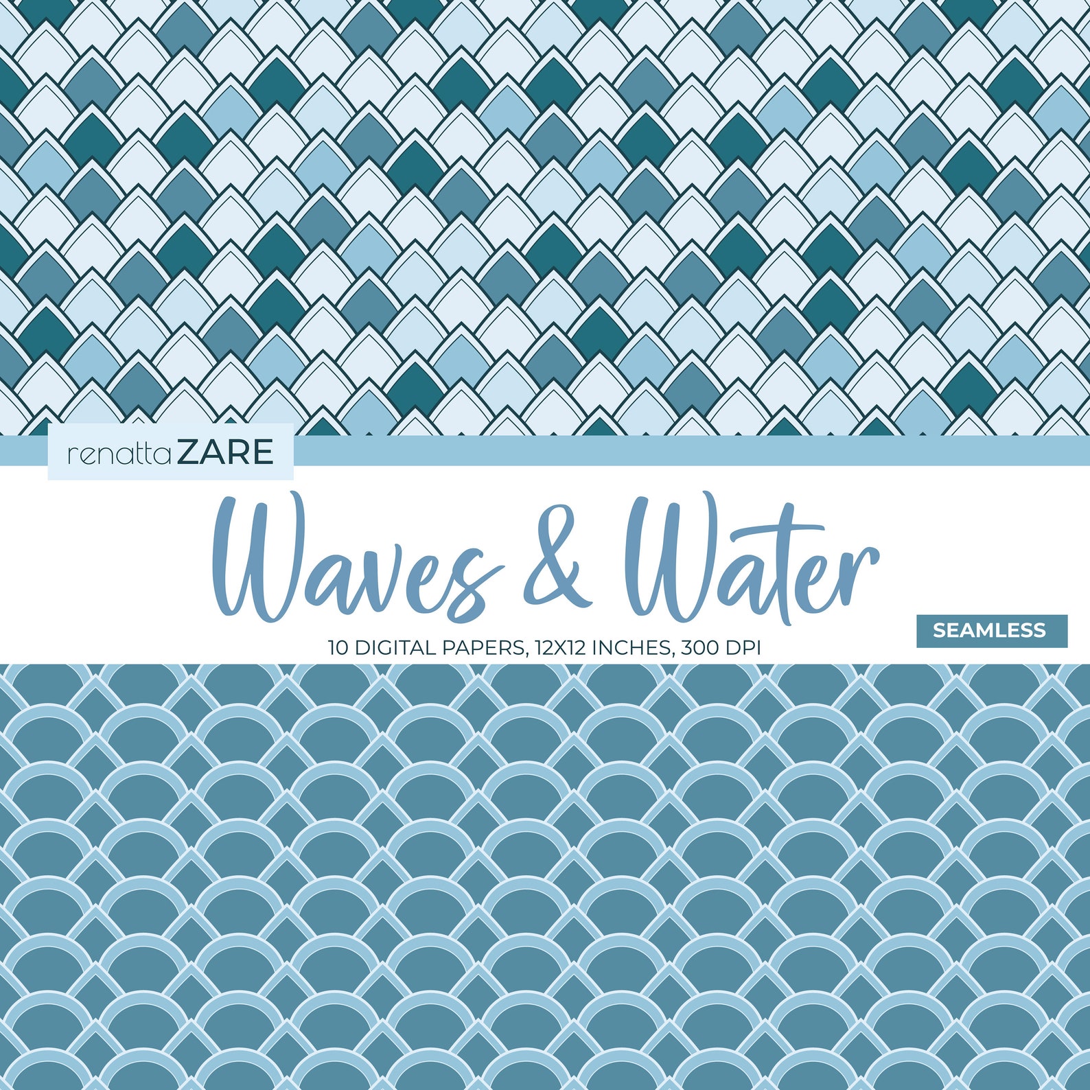 10 Waves and Water Seamless Digital Papers. Sea Water Papers. Blue ...