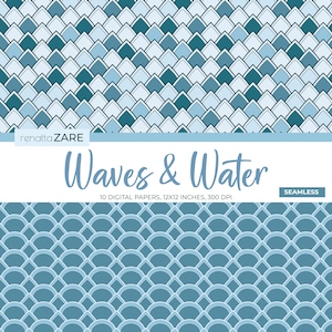 10 Waves and Water Seamless Digital Papers. Sea Water Papers. Blue ...
