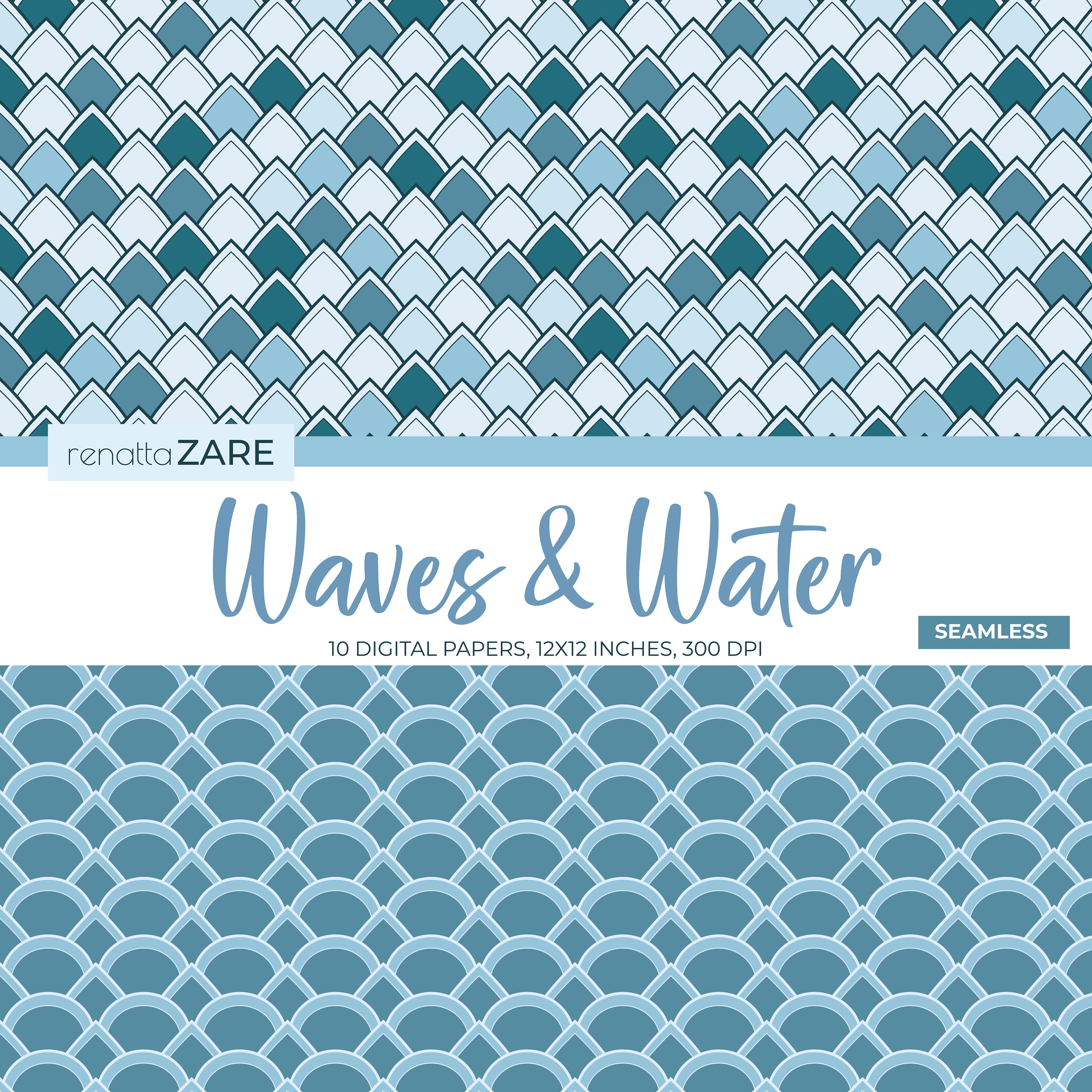10 Waves and Water Seamless Digital Papers. Sea Water Papers. Blue ...
