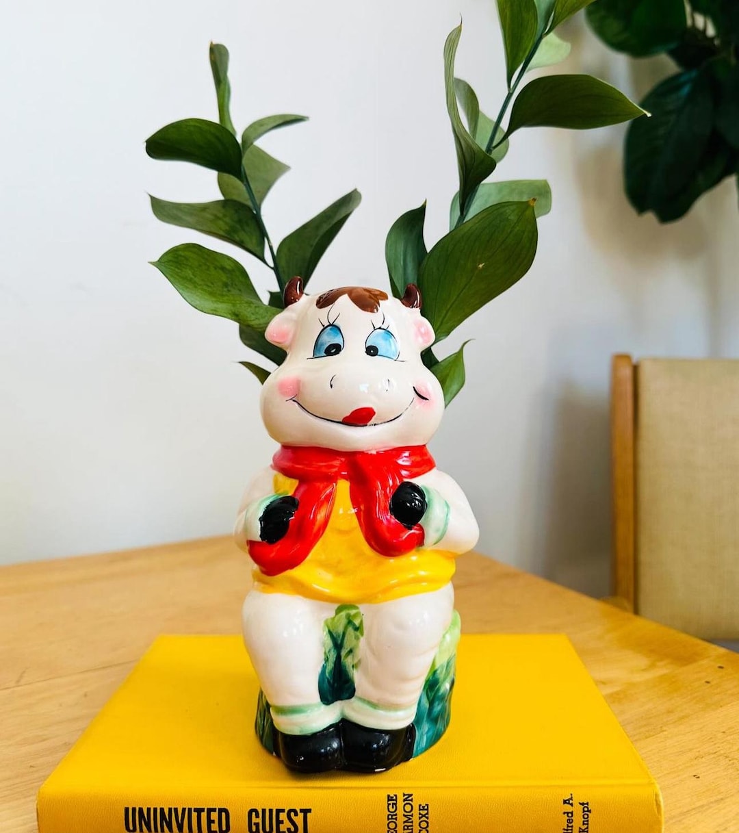 Vintage Ceramic Cow Vase Planter - Etsy