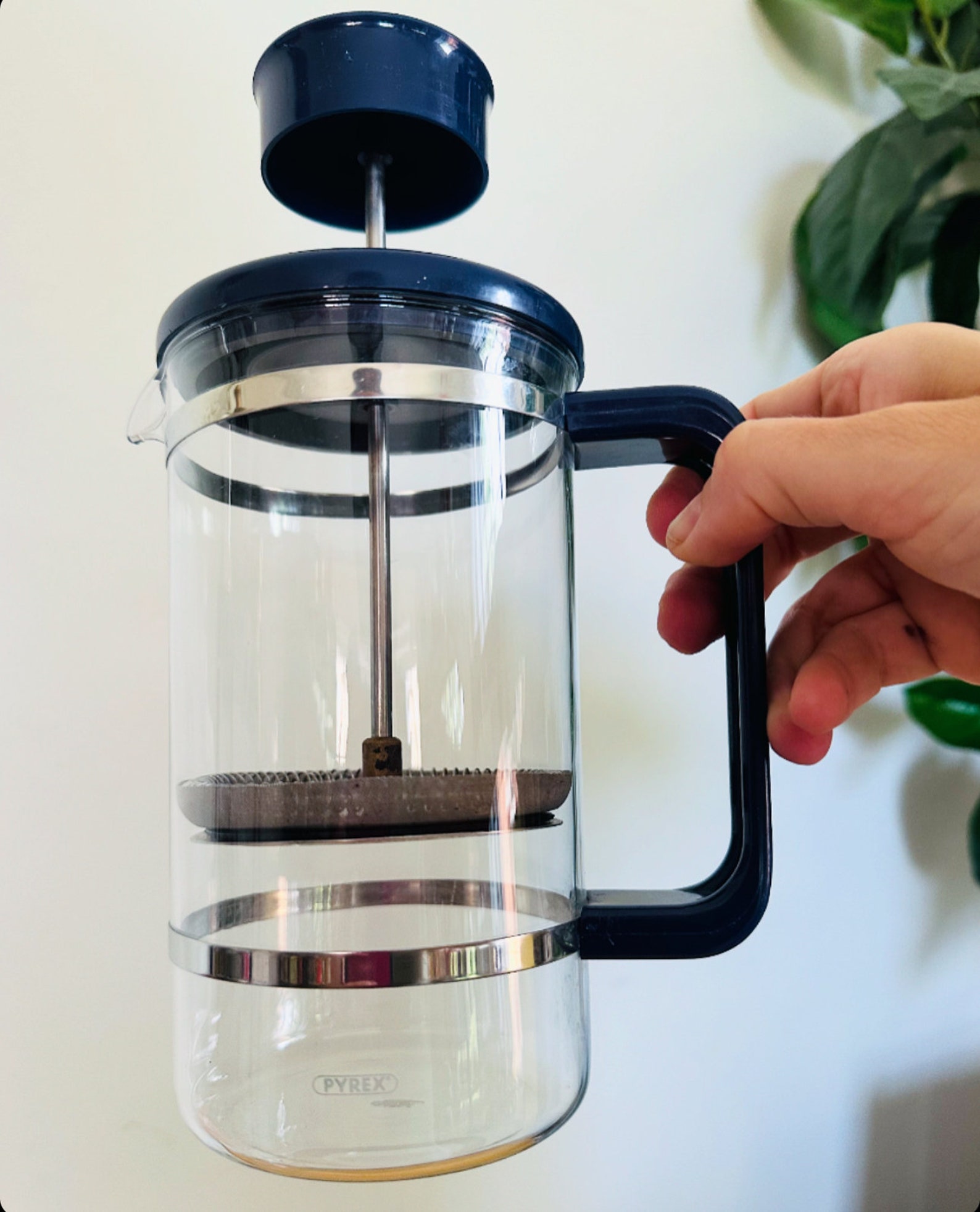 Vintage Pyrex French Press Bodum Coffee Maker Navy Blue Cafetière à ...