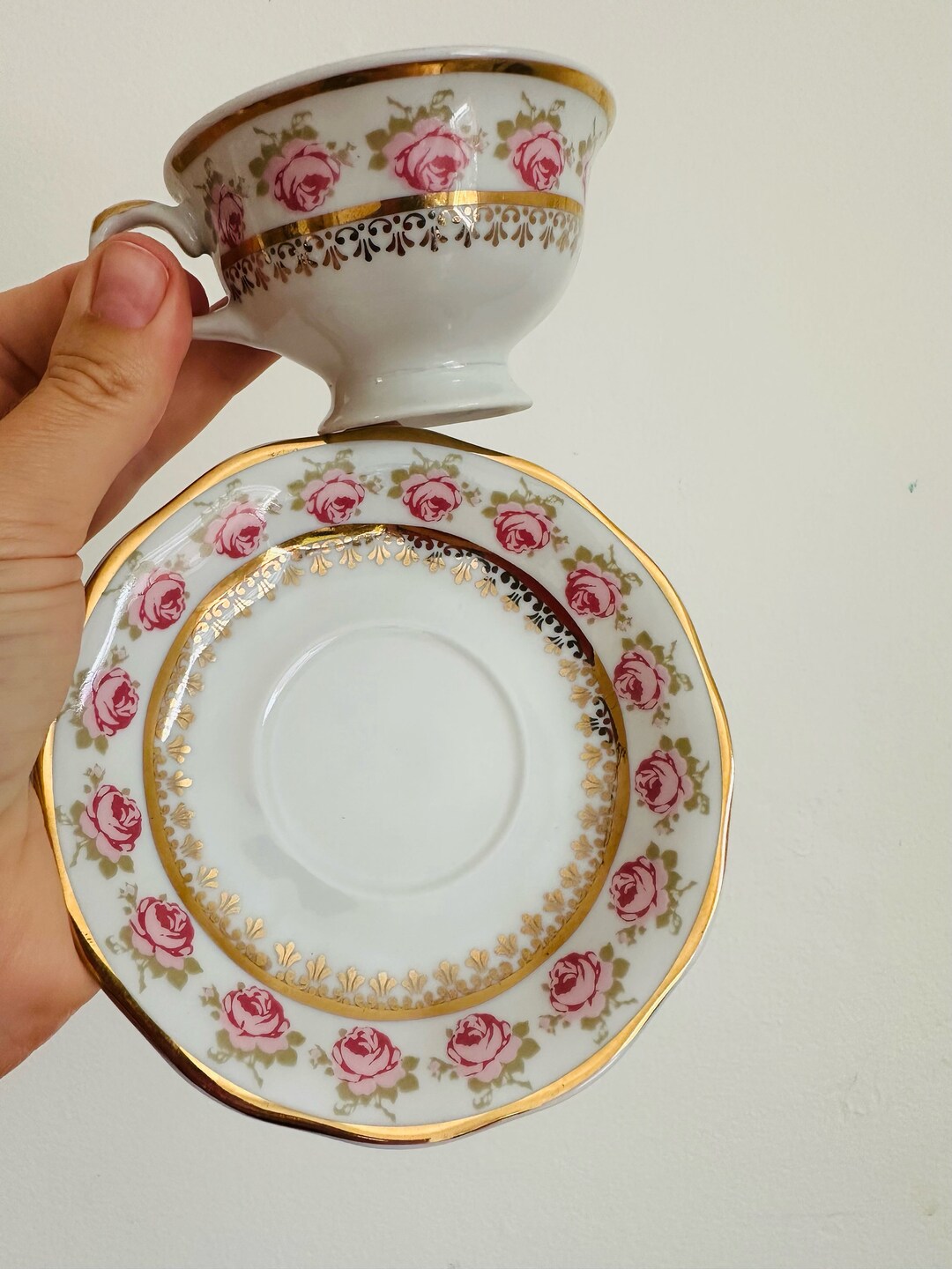 Jaroline Poland Tea Set Tea Cup Saucer Pink Flowers Vintage Antique ...