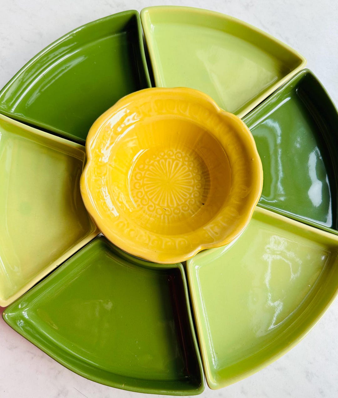 Large Vintage Mccoy 817 Compartment Service Dish 7 Pieces Avocado Green ...