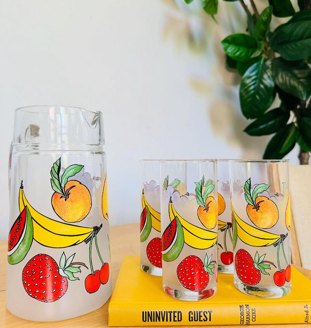 SET Vintage FRANCE Frosted Glass Fruit Glasses (4) and Pitcher (5 ...