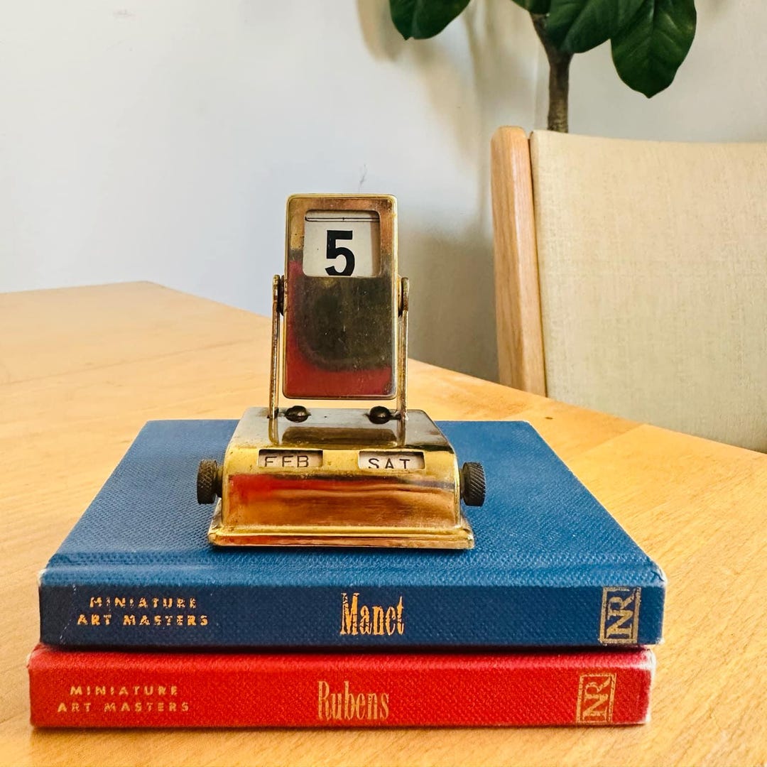 Vintage Perpetual Calendar Flip Calendar Brass Antique Mid Century MCM ...