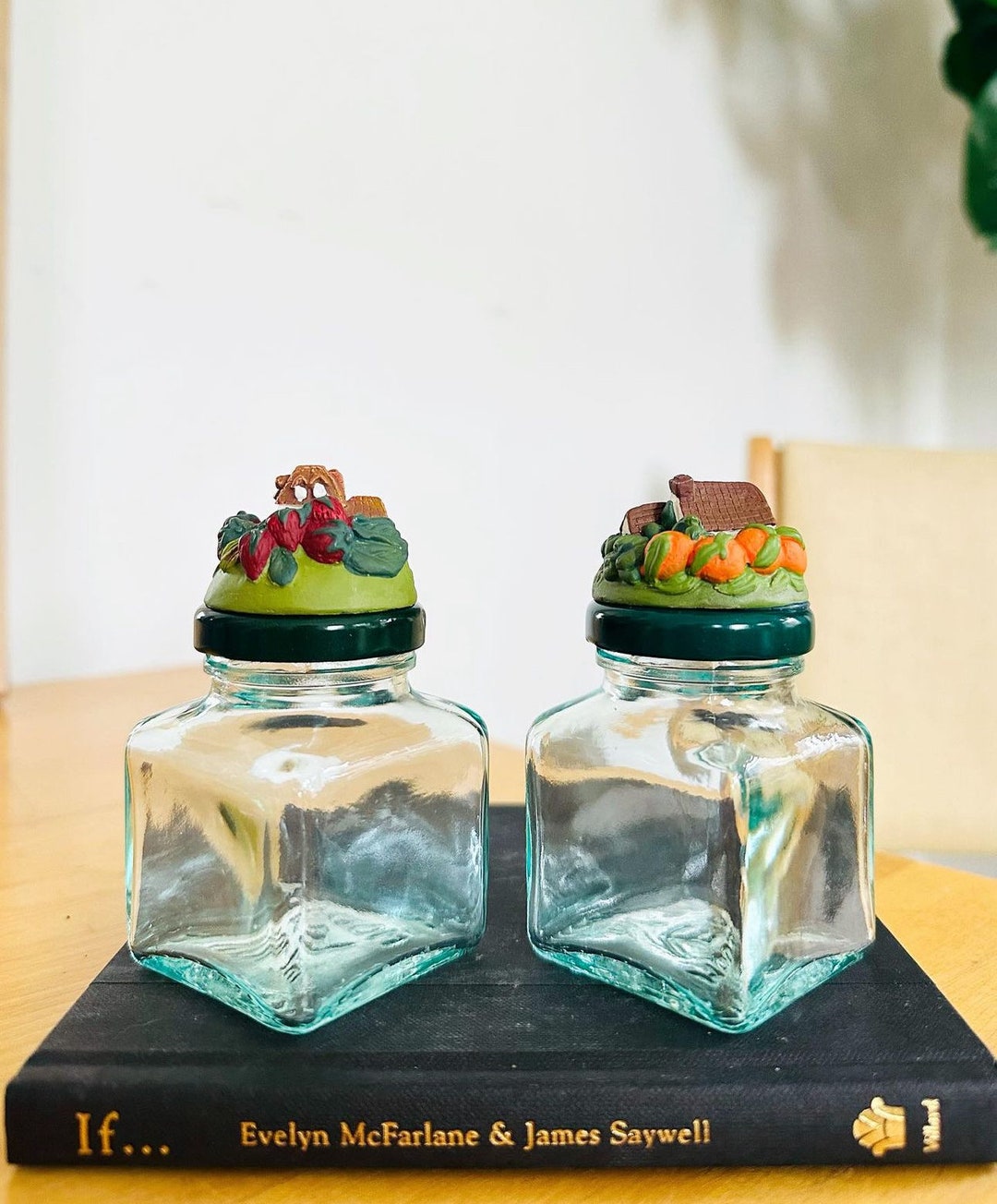 Pair Od Vintage Glass Containers Strawberry Orange 1994 Jam Jar Pot ...