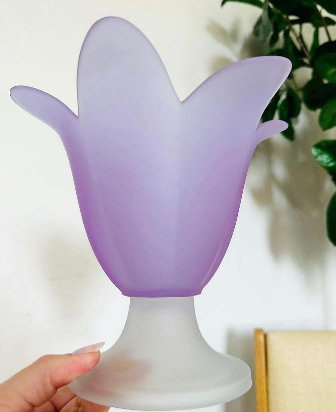 Large Vintage Purple Frosted Glass Tulipe Flower Vase Bowl Decor Accent ...