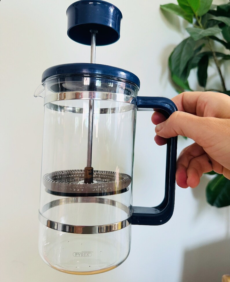 Vintage Pyrex French Press Bodum Coffee Maker Navy Blue Cafetière à ...
