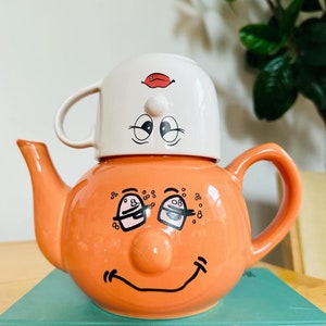 Vintage Teapot and Cup Smiley Face Tea Set Théière Et Tasse - Etsy