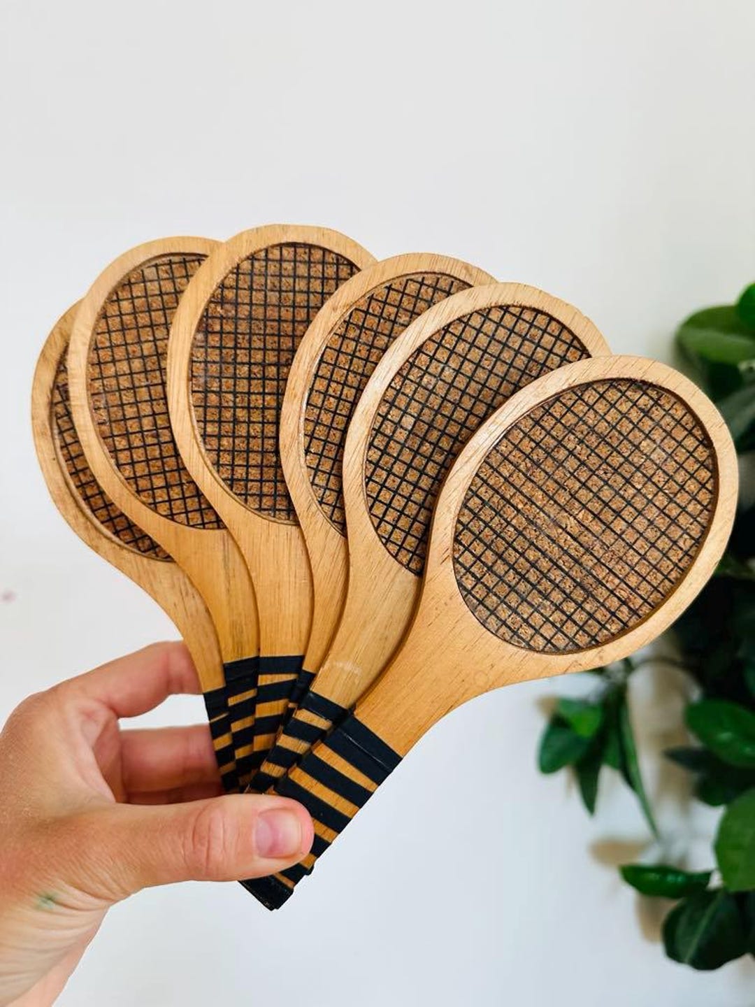 Set of 6 Vintage Wood Cork Tennis Racket Coasters Badminton - Etsy