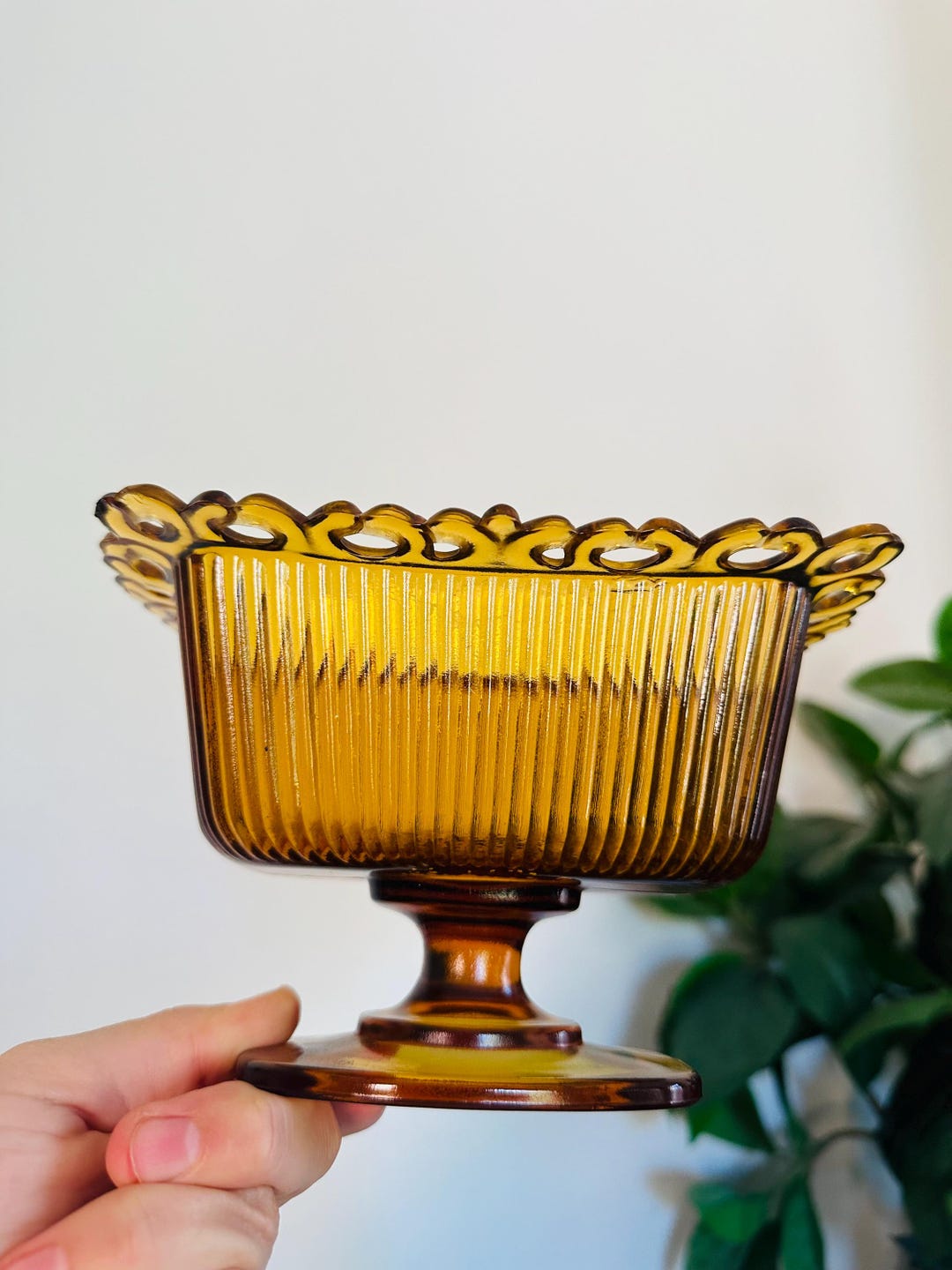 Vintage FTDA 1981 Amber Glass Yellow Candy Trinket Dish - Etsy