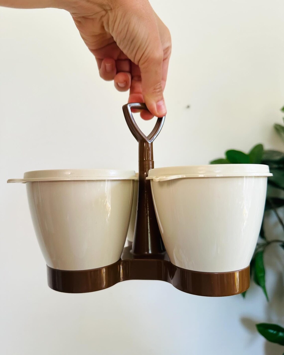 Vintage Tupperware Condiment Caddy Carousel Beige Brown Seal Made in ...
