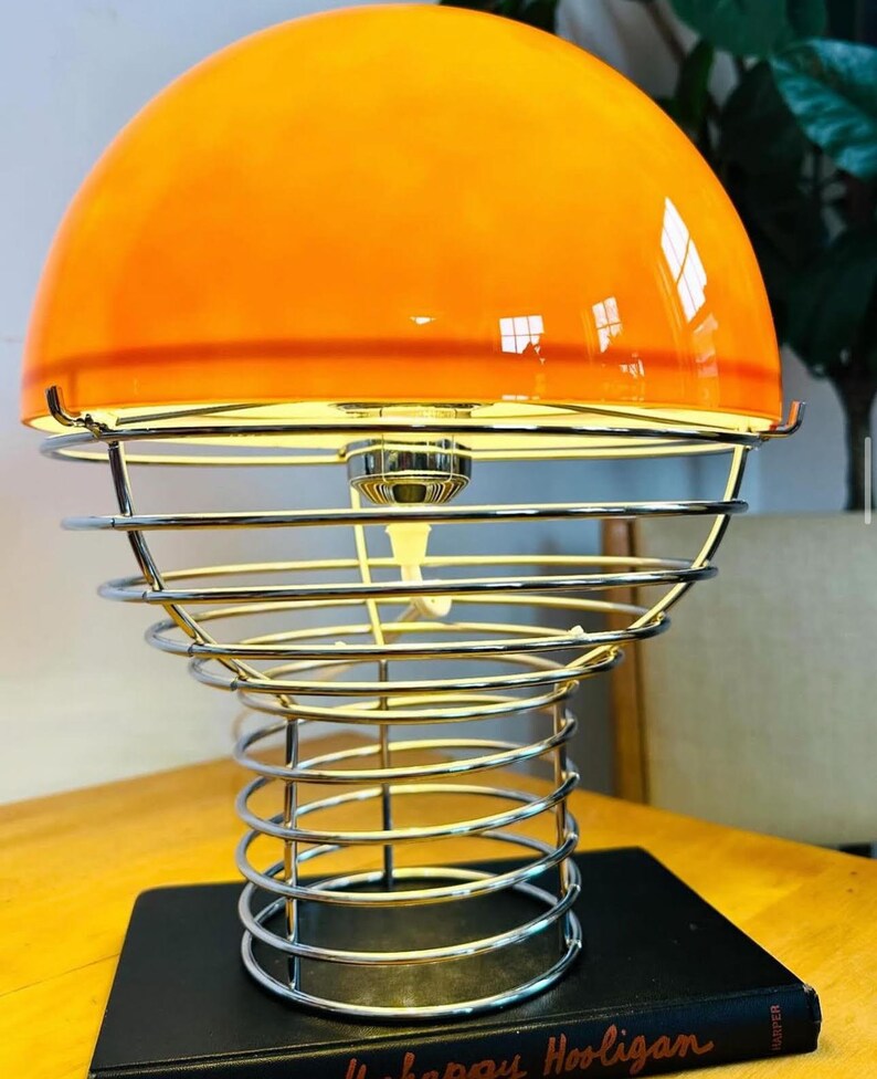 Large Glass Orange Lamp Chrome Ball Lampe Verre Orange Chrome Bauhaus ...