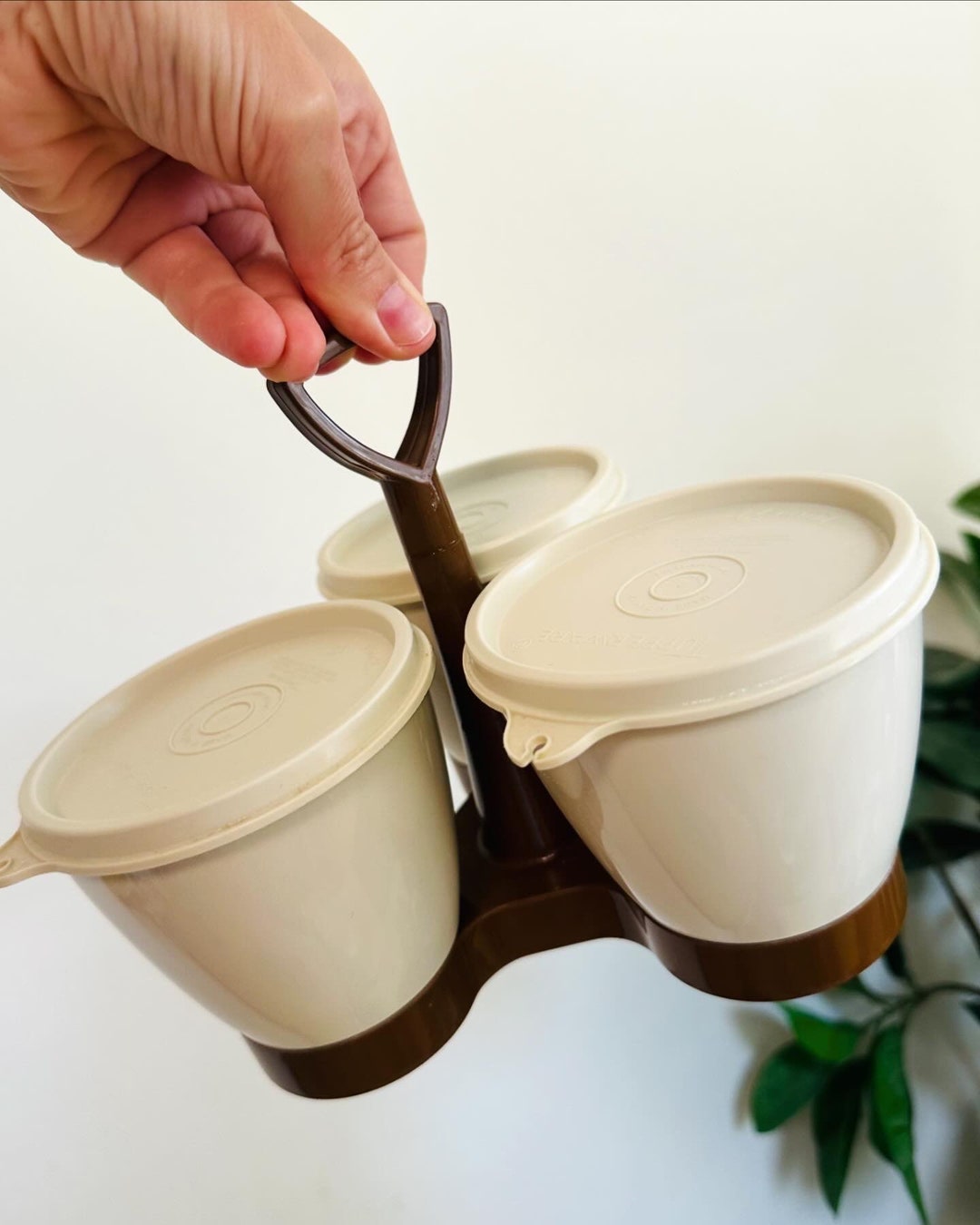 Vintage Tupperware Condiment Caddy Carousel Beige Brown Seal Made in ...