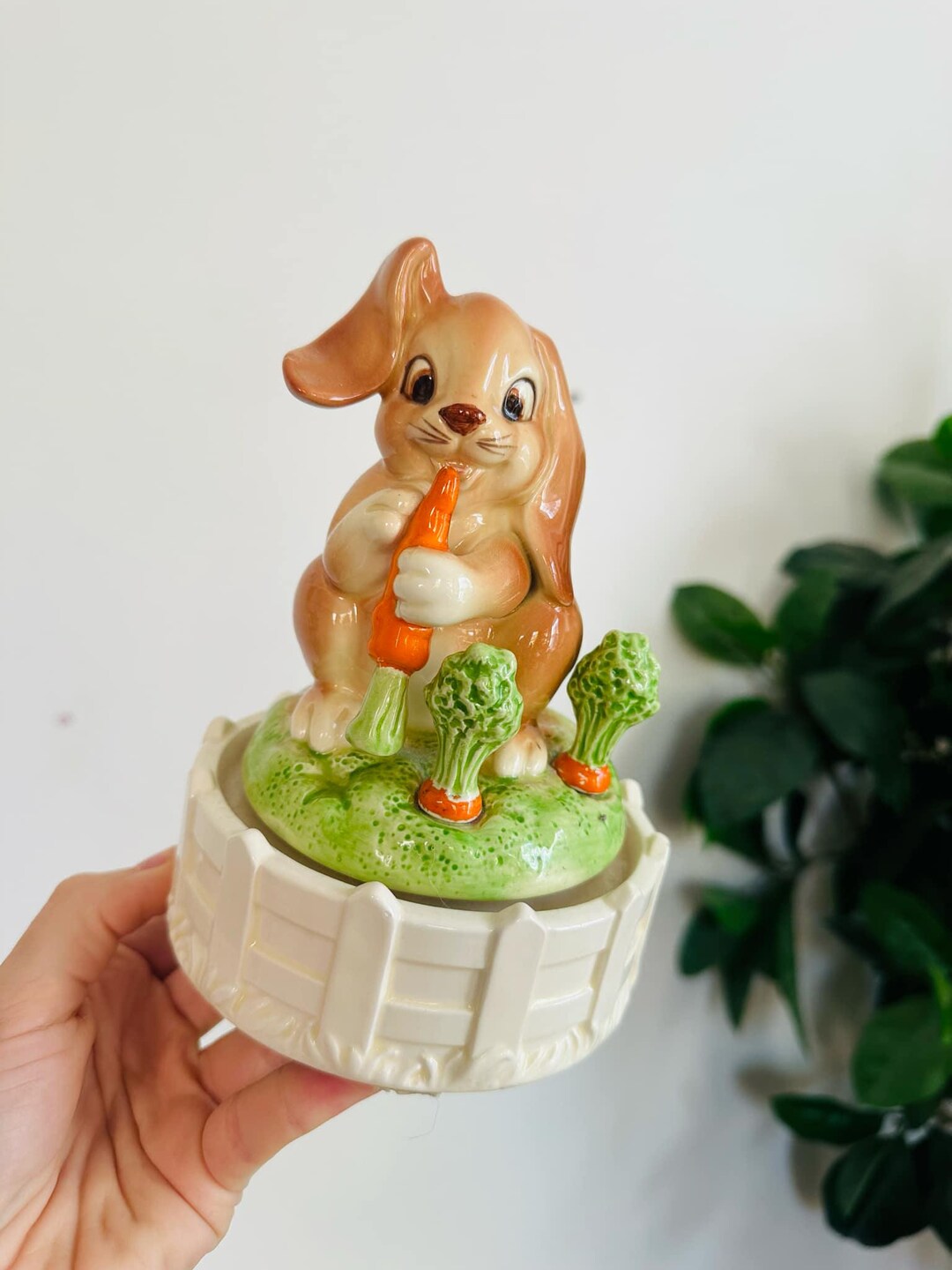 Vintage Bunny Music Box Ceramic Carrot Rotates Rabbit - Etsy