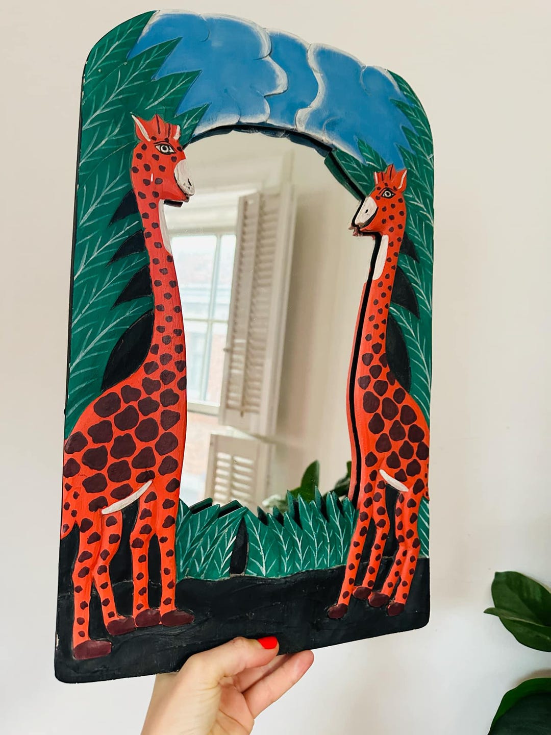 Vintage Wooden Mirror Animal Zoo Giraffe Kid's Room Decor Maximalist ...