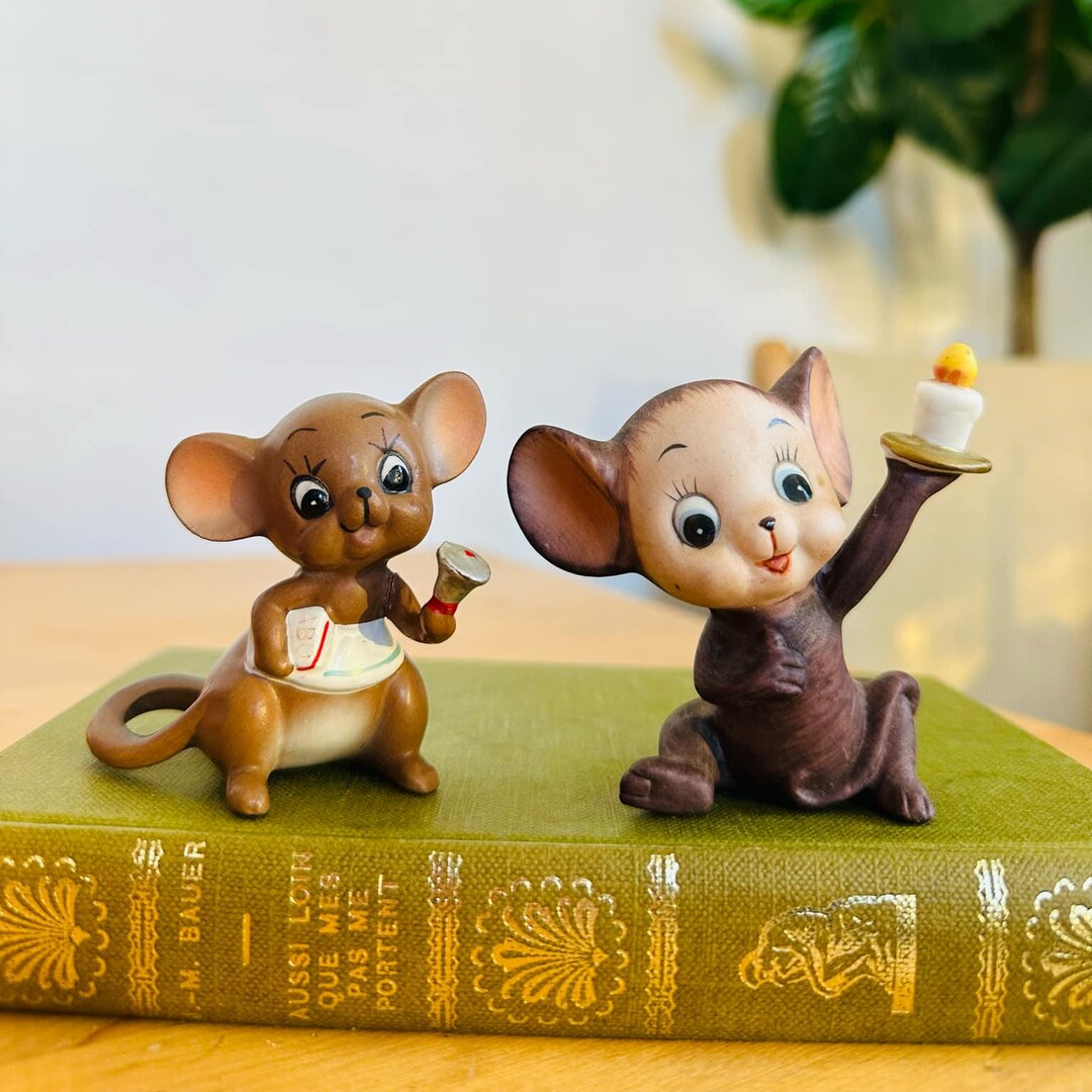 SET OF 2 Vintage Taiwan Japan Mouse Figurines Mice Porcelaine Ceramic ...