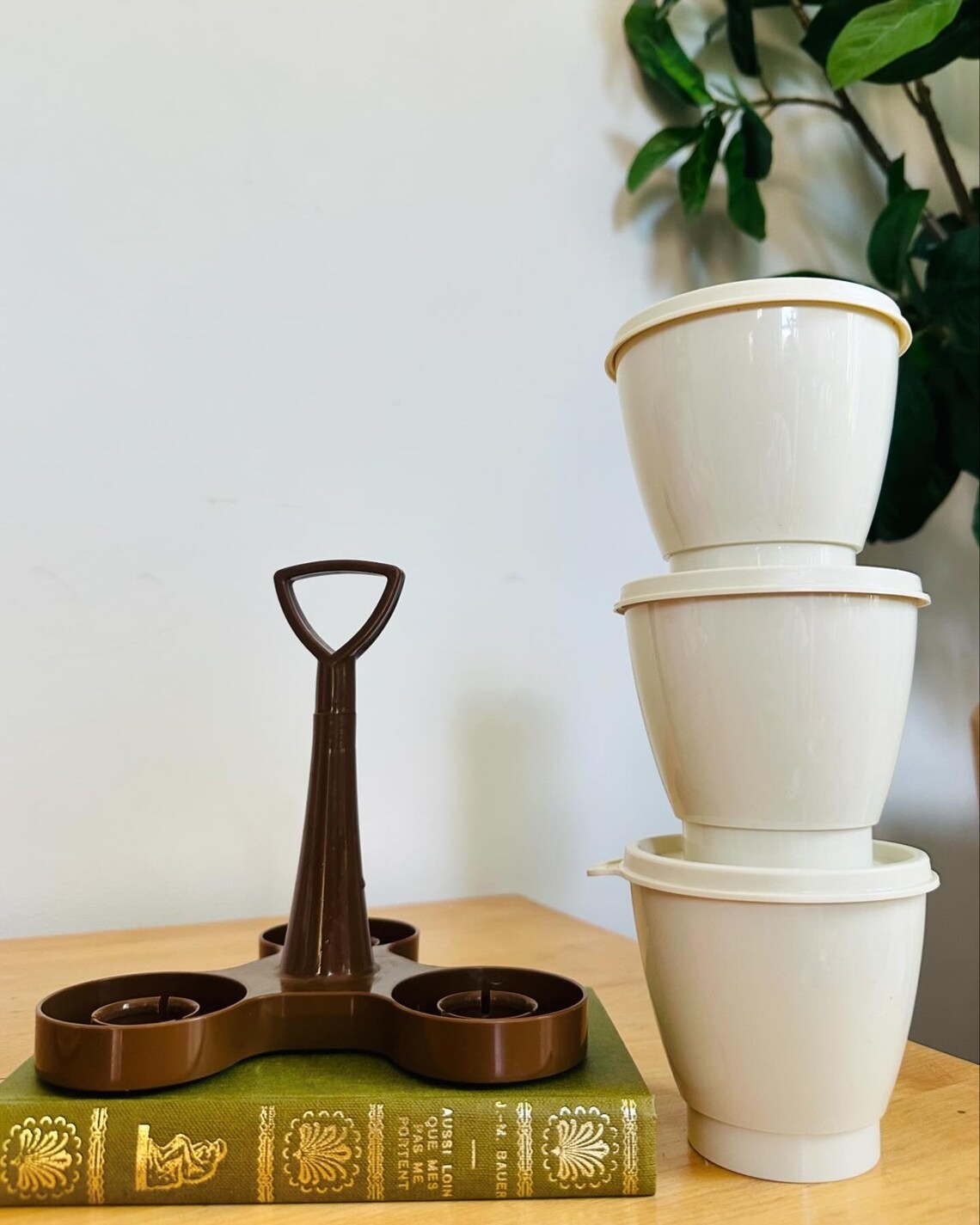 Vintage Tupperware Condiment Caddy Carousel Beige Brown Seal Made in ...
