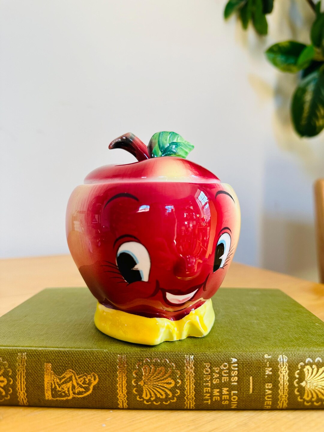 Mid Century Miyao Japan Anthropomorphic Apple Smile Face Ceramic Box ...