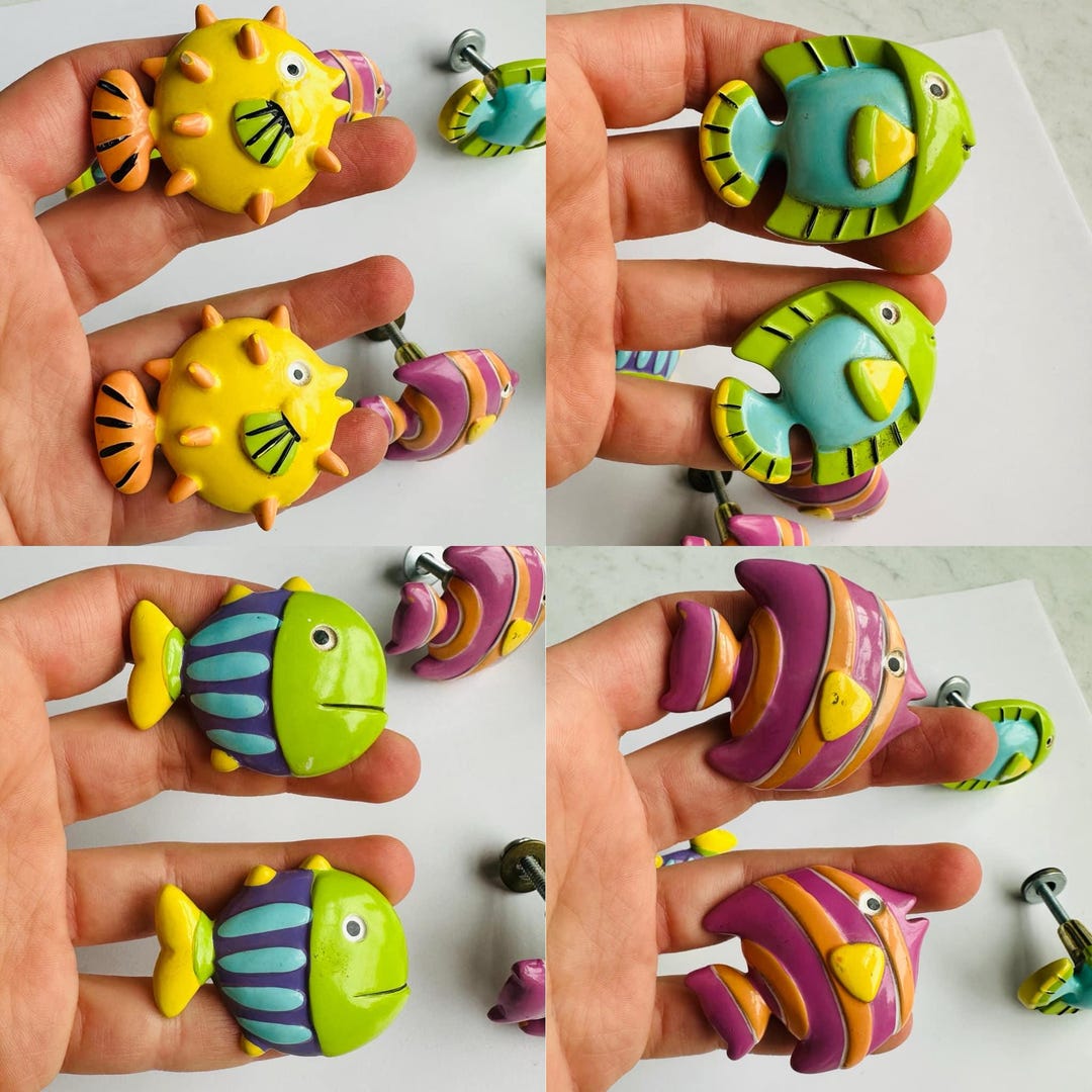 SET of 8 Vintage Fish Cabinet Door Knob Drawer Knob Handle Pull Nemo ...