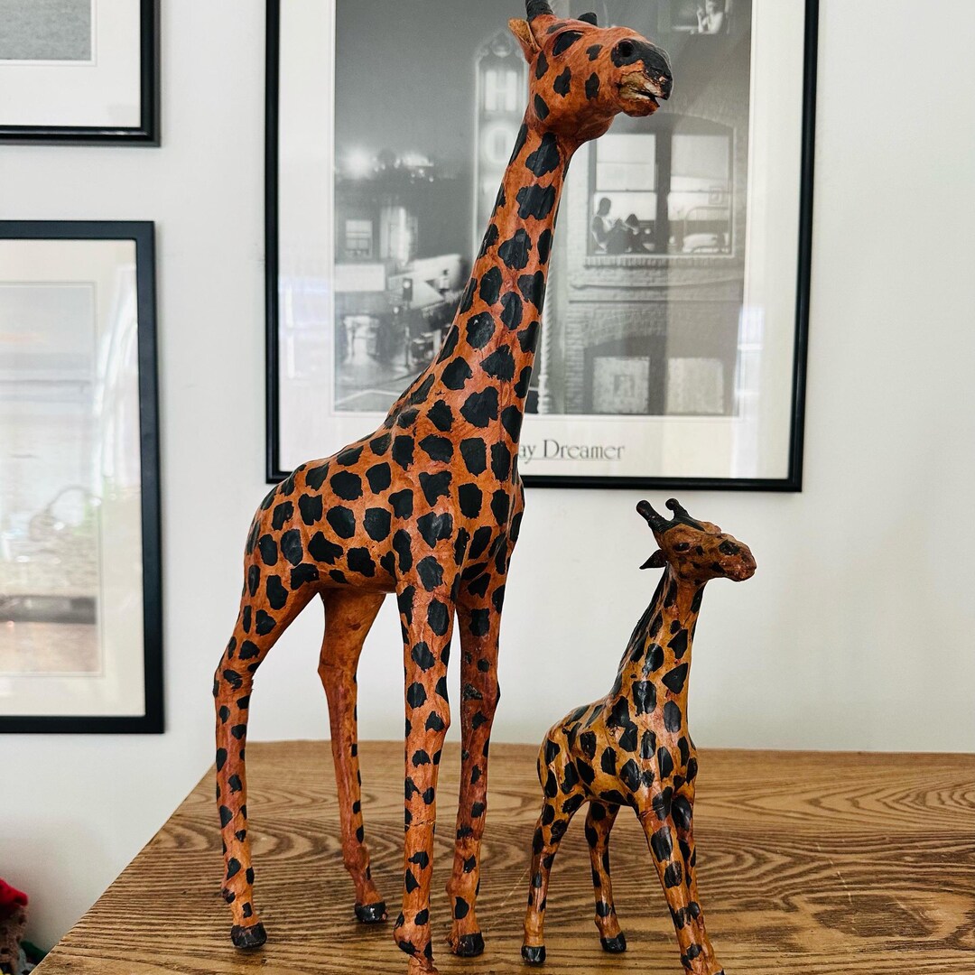 SET OF 2 Tall Vintage Giraffes Leather Wrapped Hand Painted - Etsy
