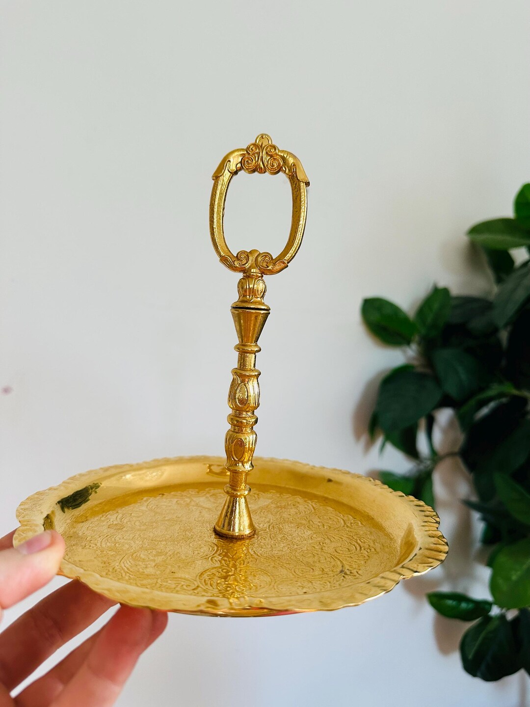 Vintage Gold Metal Tray Stand Display Brass - Etsy
