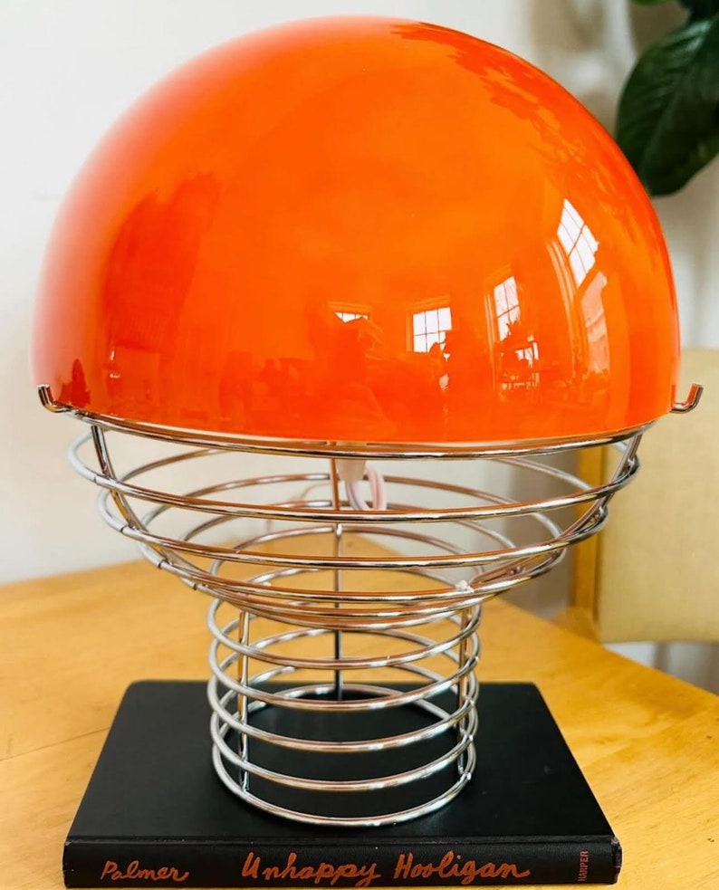 Large Glass Orange Lamp Chrome Ball Lampe Verre Orange Chrome Bauhaus ...