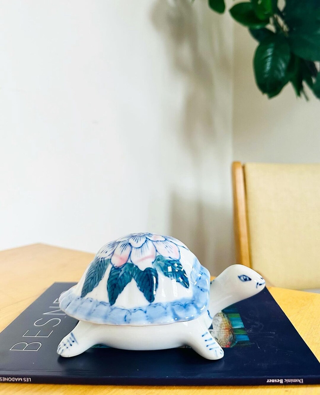 Vintage Ceramic Turtle Box Blue White - Etsy