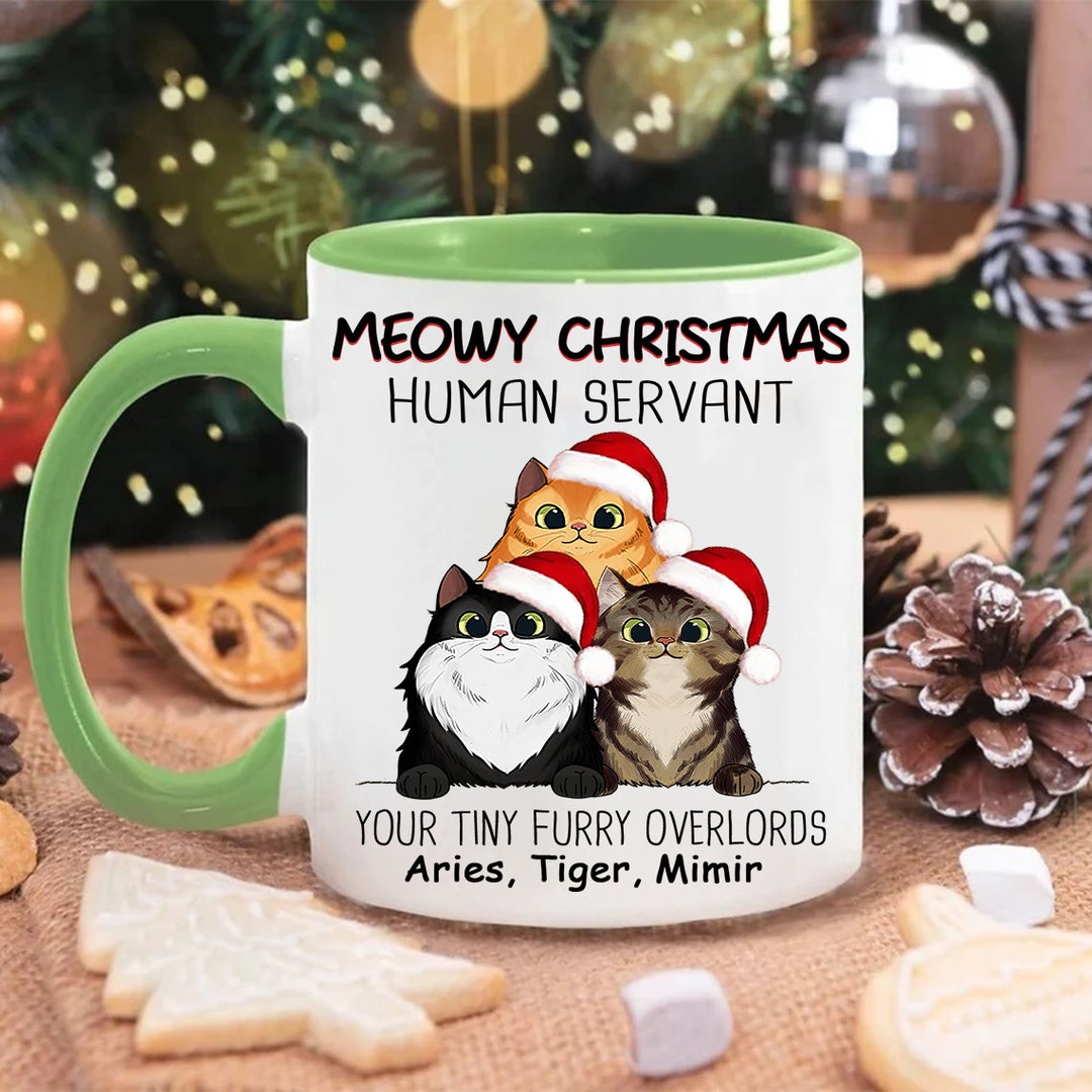 Personalized Cat Christmas Mug, Hot Chocolate Mug, Meowy Christmas Mug ...