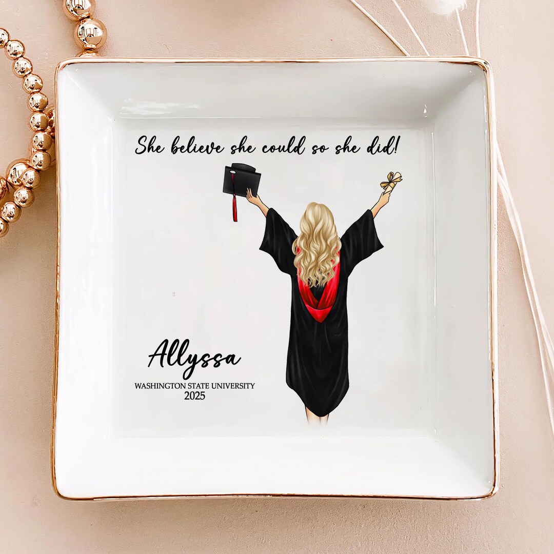 Personalized Graduation Jewelry Dish, Ceramic Tray With Gold Trim ...