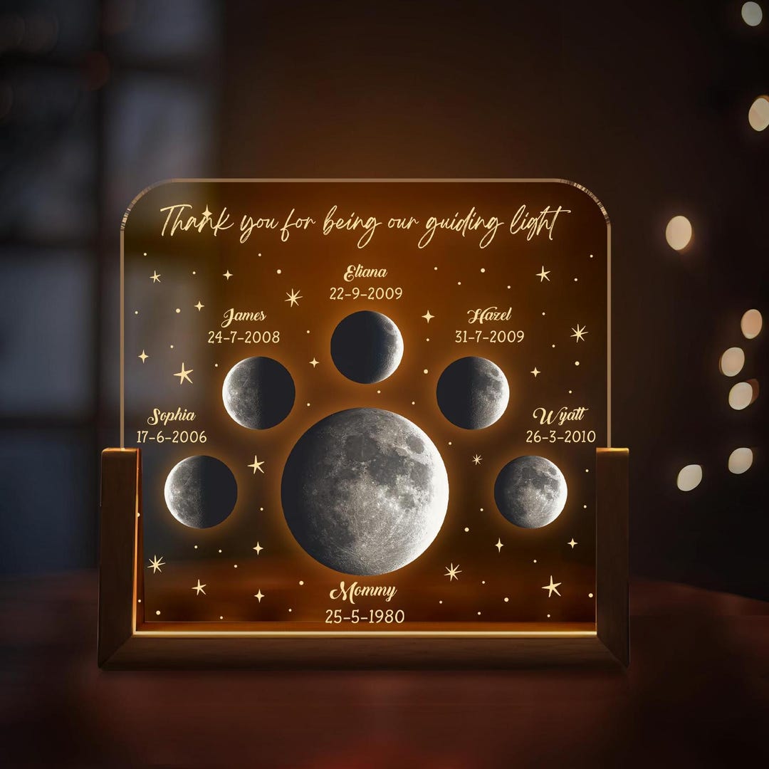 Custom Moon Phase LED Night Light With Kids Names, Personalized Gift ...