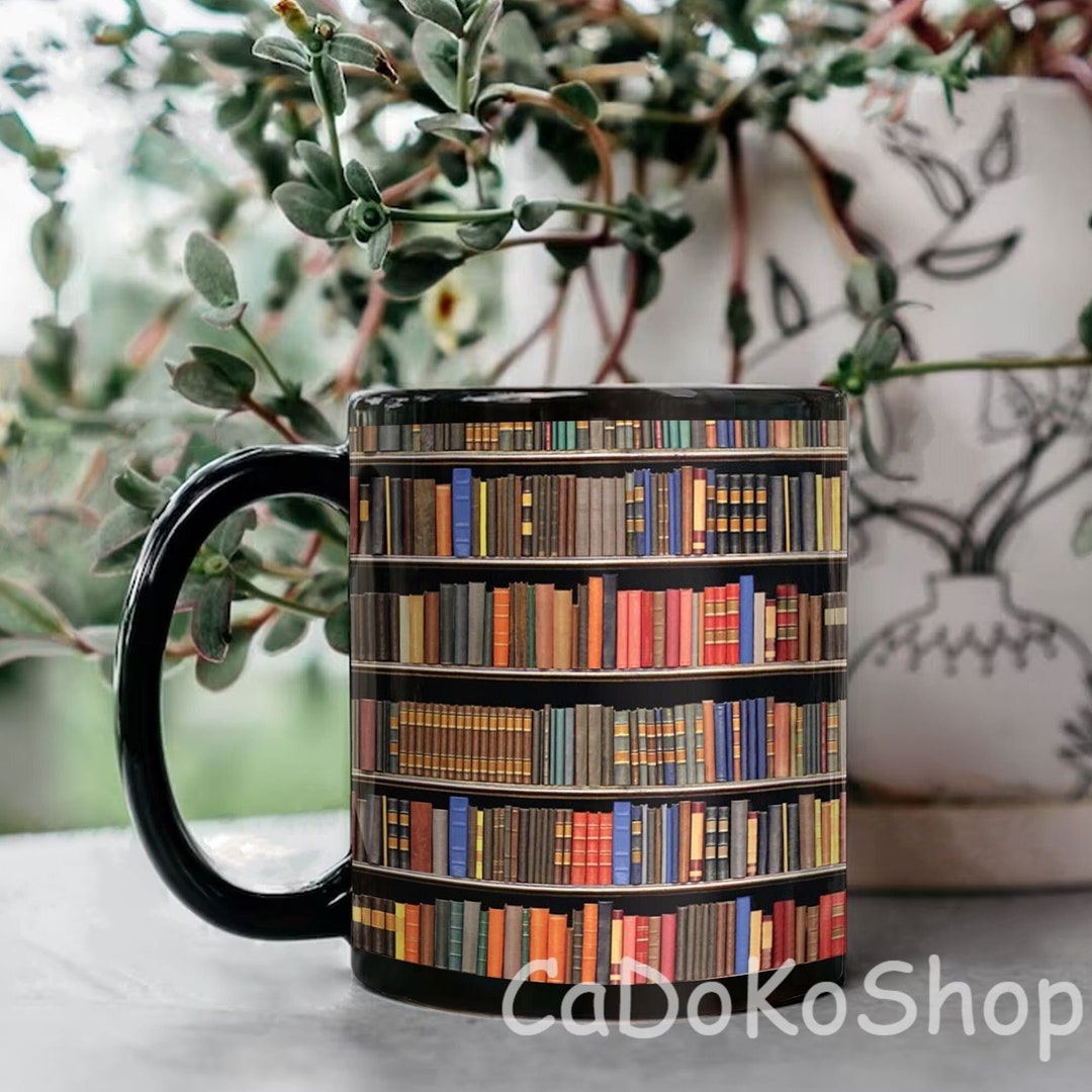 Library Bookshelf Mug Mugs Book Lovers Coffee Mug Librarian Mug Book ...