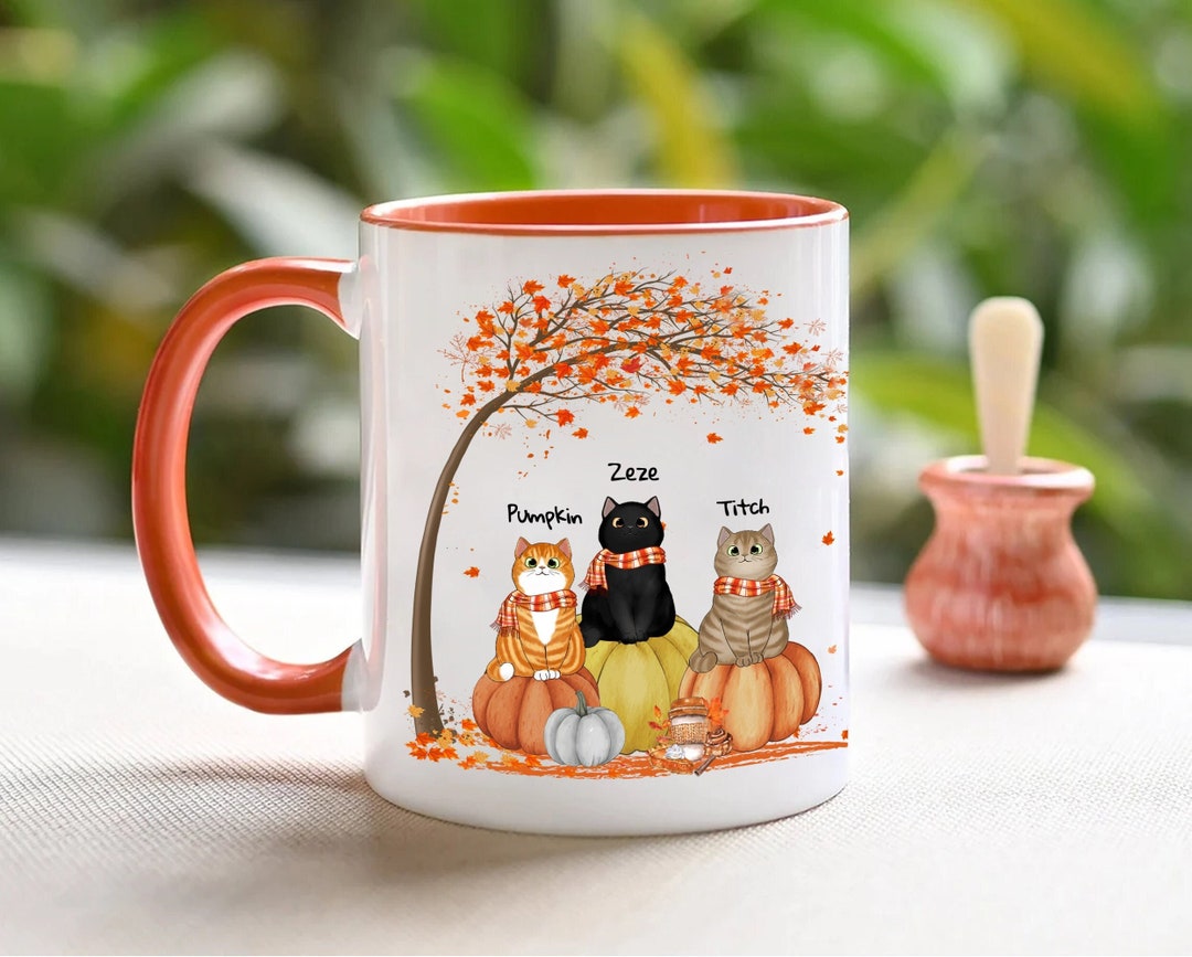 Personalized Cat Mug, Pumpkin Cup, Halloween Mug, Halloween Cat Mug ...