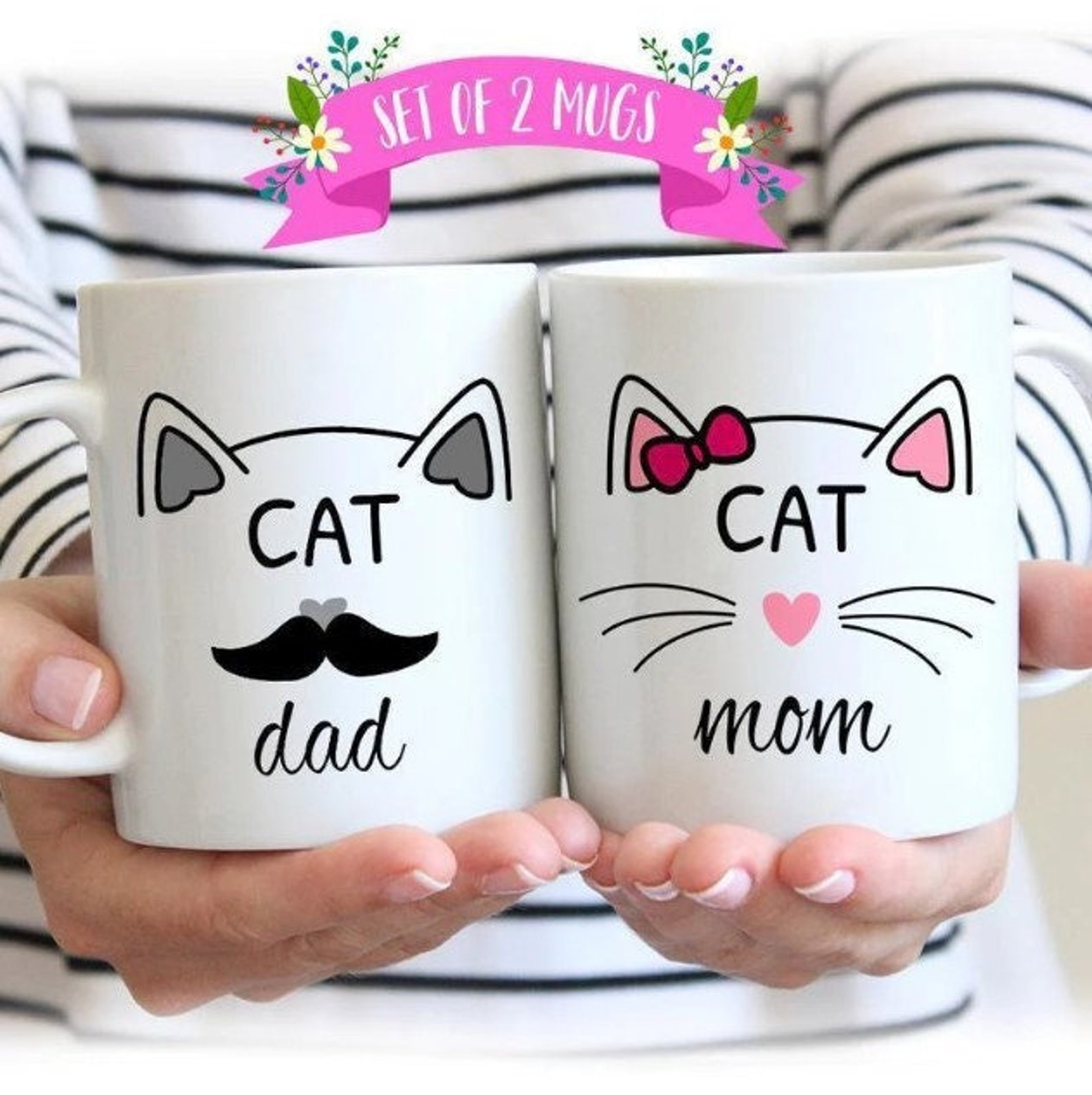 Cat Mom Set Two Mugs, New Parents Mug Set, Gift Cute Baby Shower, Baby ...