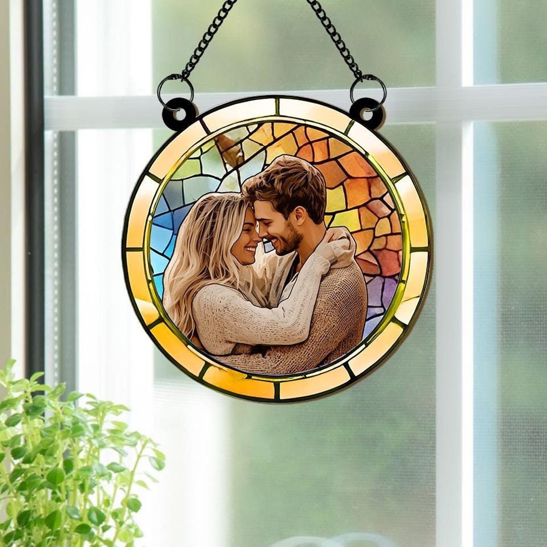 Custom Couple Photo Suncatcher, Couple Personalized Window Hanging ...