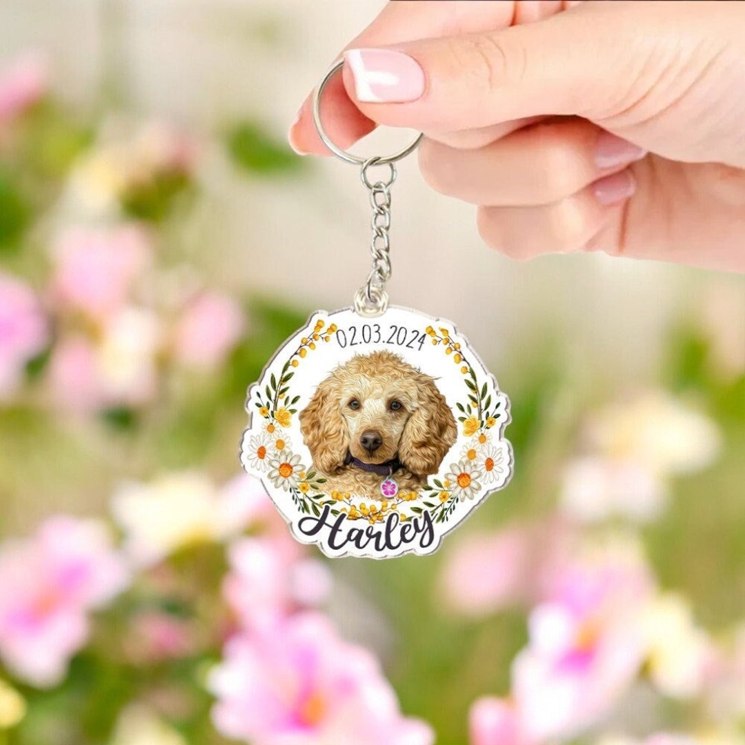 Custom Dog Photo Keychain, Cat Picture Keychains, Custom Dog Portrait ...