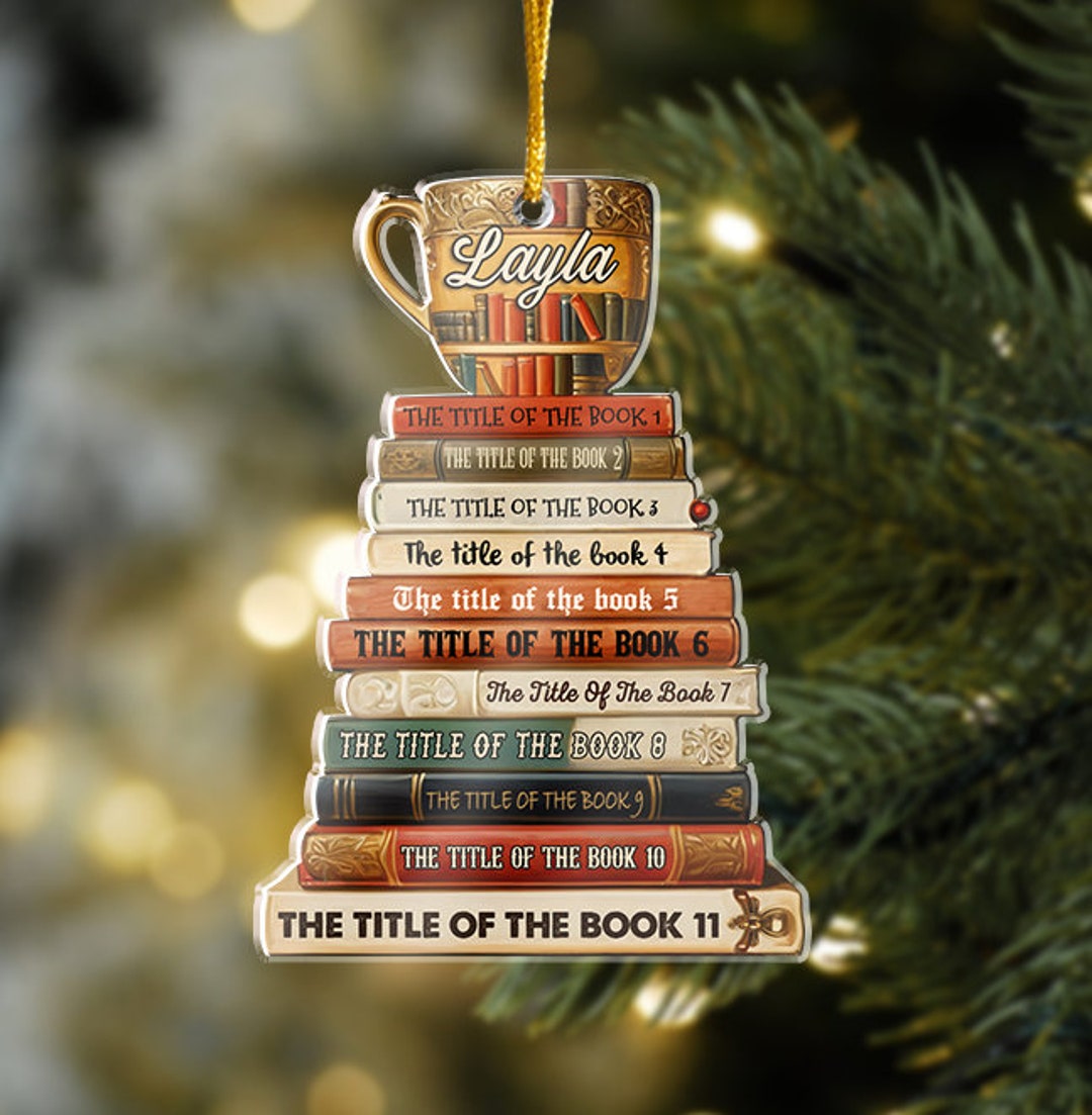 Personalized Christmas Book Tree Name Ornament, Custom Bookish Ornament ...