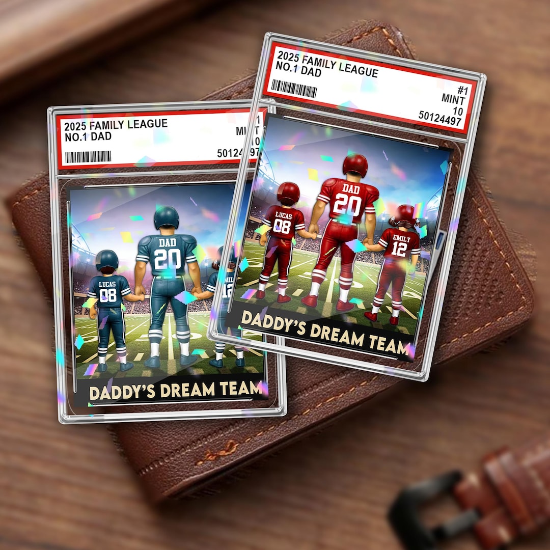 Football No. 1 Dad Man & Kids Trading Card Style, Personalized Wallet ...