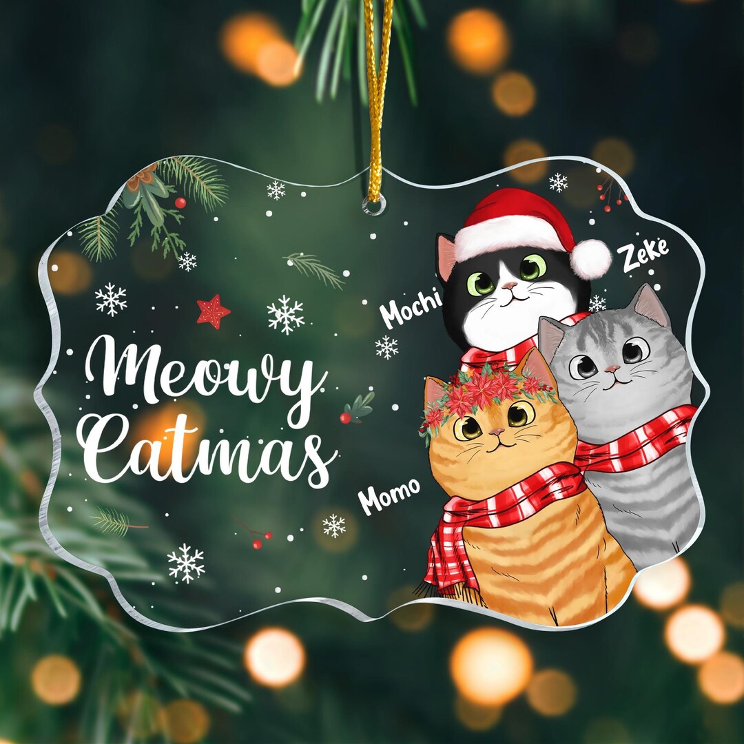 Personalized Cats Ornament, up to 9 Cats, Meowy Catmas Ornament ...