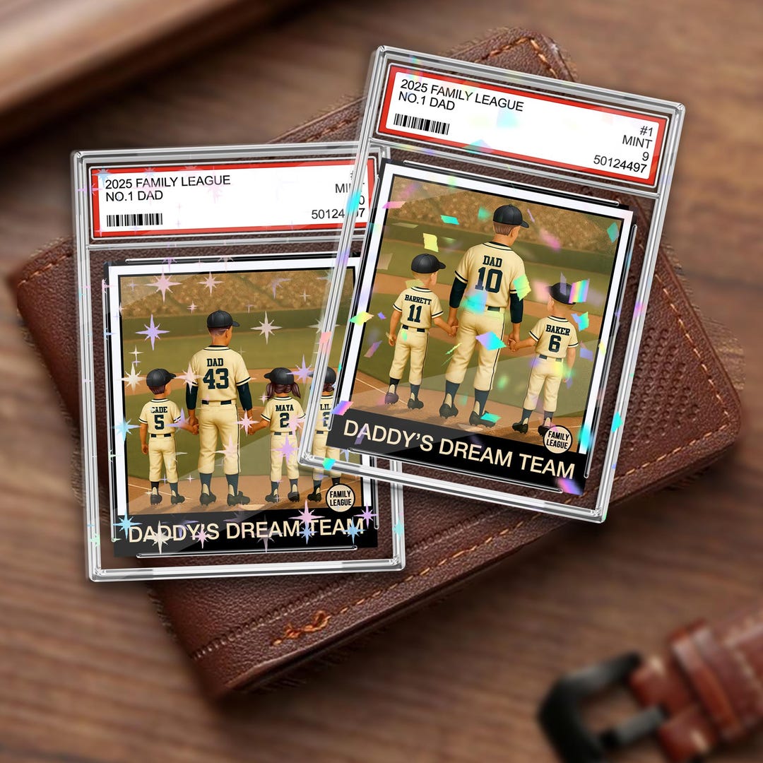 No. 1 Dad & Kids Baseball Trading Card 2D Style, Personalized Baseball ...