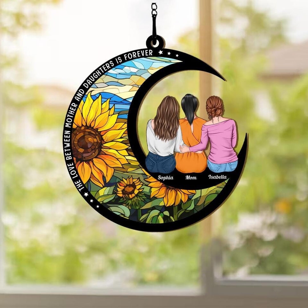 Personalized Mom & Daughter on the Moon Window Hanging Suncatcher ...