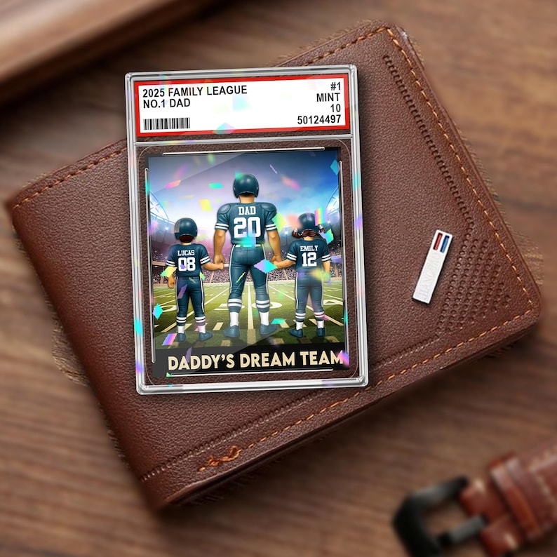 Football No. 1 Dad Man & Kids Trading Card Style, Personalized Wallet ...