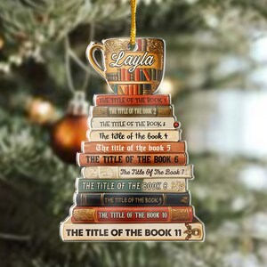 Personalized Christmas Book Tree Name Ornament, Custom Bookish Ornament ...