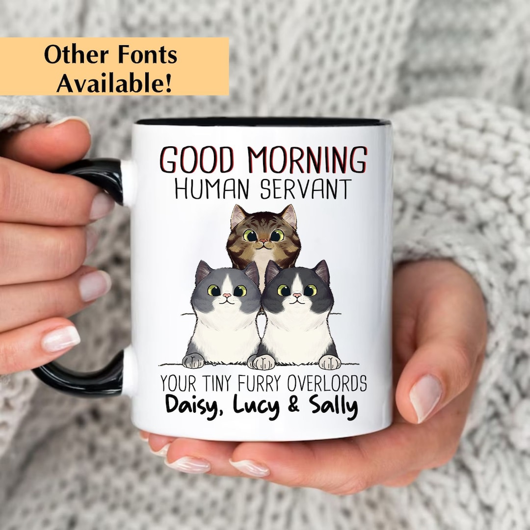 Personalized Coffee Mug for Cat Lover, Good Morning Cat Human Servant ...