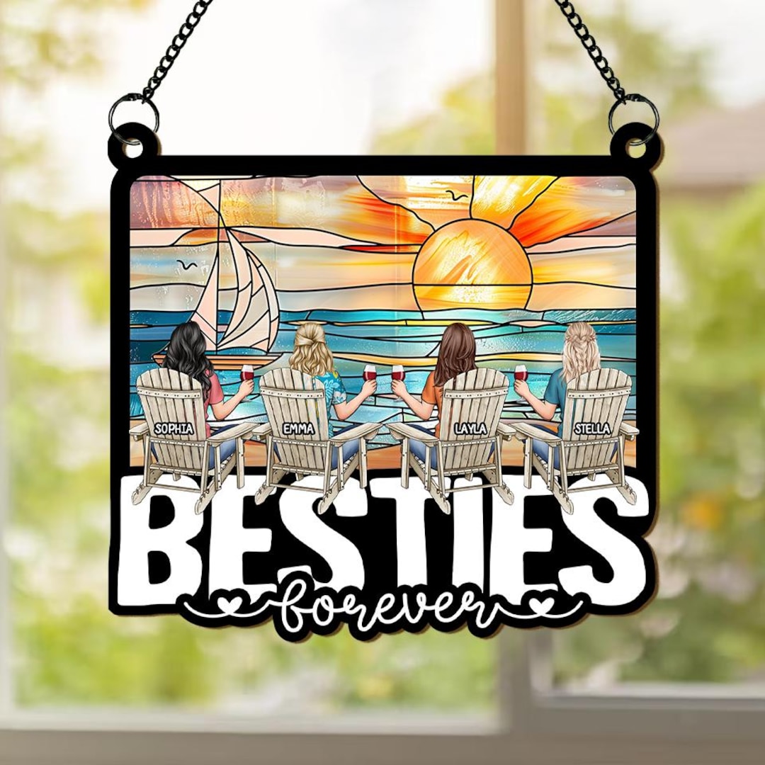 Besties Forever Sun Catcher, Bestie Personalized Window Hanging ...