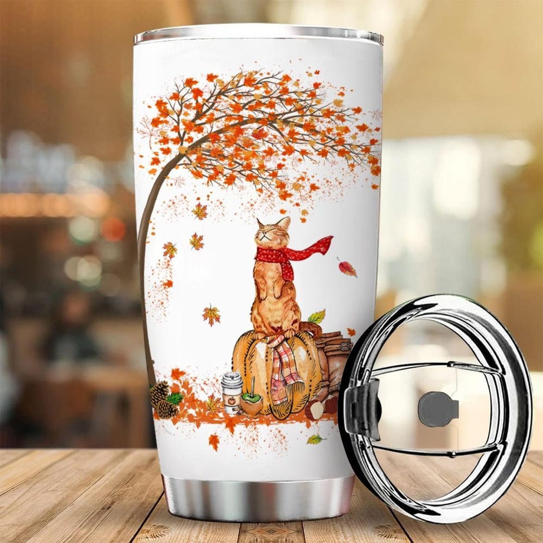 Cute Cat Fall Mug, Cute Fall Coffee Mug, Cat Pumpkin Travel Tumbler ...