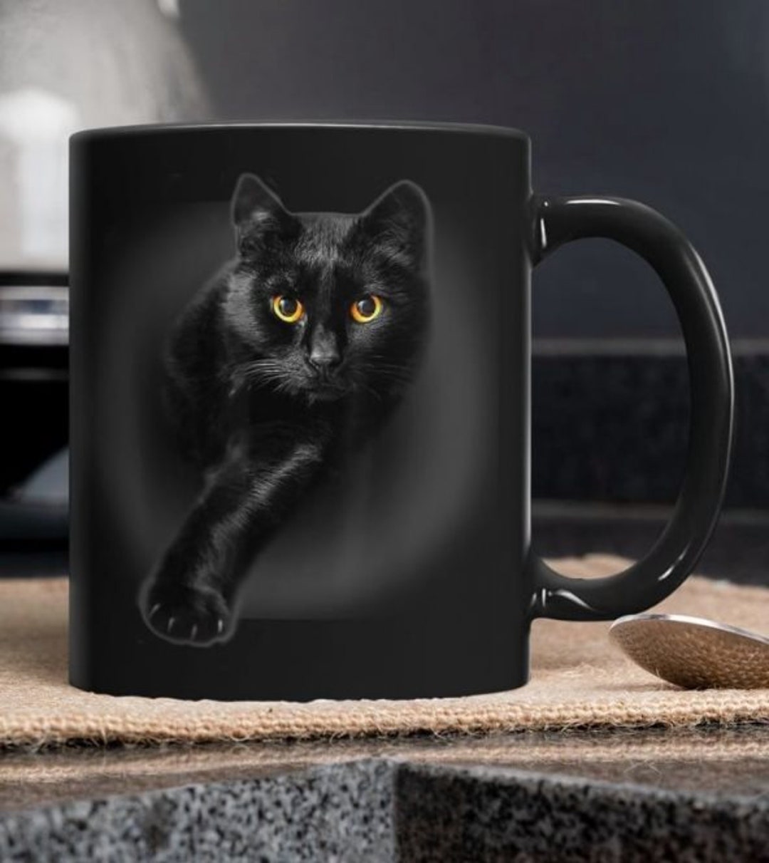 Mugs Black Cat, Black Cat Coffee Mug, Black Cat on Black Mug, Office ...